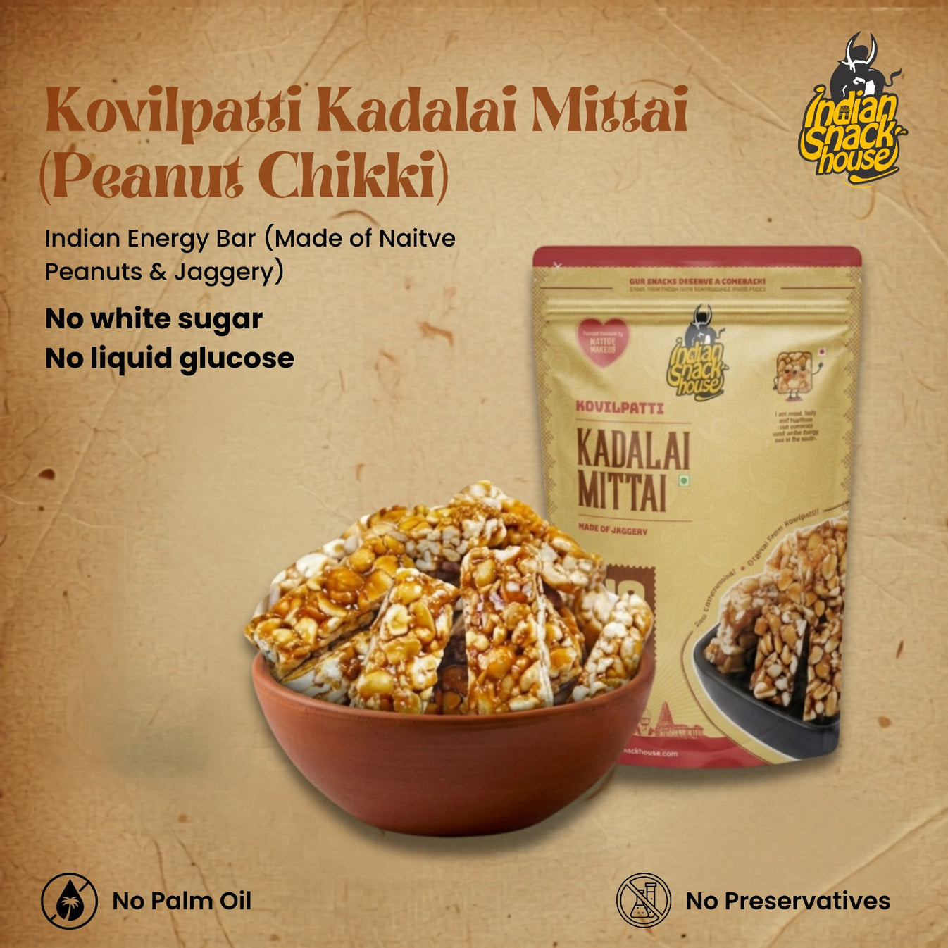 Kovilpatti Kadalai Mittai 125g (Groundnut Chikki) – Indian Snack House